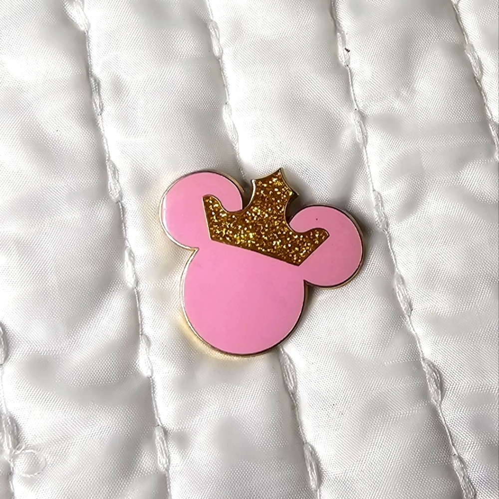 2008 Disney Pink Minnie Mouse Glitter Gold Crown Pin - Gem